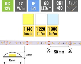 LED Solution LED pásek 12W/m 12V s krytím IP54 Barva světla: Studená bílá 07706