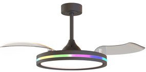 Matra 8728 Ráfaga, rozvinovací ventilátor se svítidlem a dálk. ovladačem, LED 50W 3000-6500K+RGB, černá, průměr 49/106cm