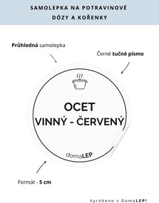 Samolepka na láhev OCET VINNÝ - ČERVENÝ – průhledná, 5 cm, tučné písmo