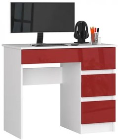 Počítačový stůl A7 pravá bílá/červená lesk
