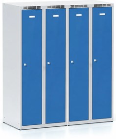 Kovová šatní skříňka S7, 2 oddíly, 1500 x 600 x 500 mm, demont, otočný zámek, modré dveře