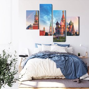 Vícedílný obraz Panorama Rudého Náměstí S Kremlem A Katedrálou Vasila Blaženého Nedostatek Nedostatek Přírodní plátno 240x150