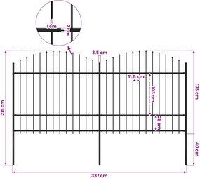 Zahradní plot s kopím nahoře ocelový 337 x 175 cm černý 277740