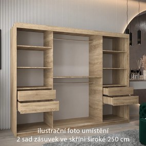 Zásuvky do skříní širokých 250 cm | sada 2 ks | sonoma | pro vybrané posuvné skříně