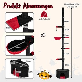 Costway Od podlahy ke stropu kočičí strom 245-300 cm nastavitelné 5-patrové