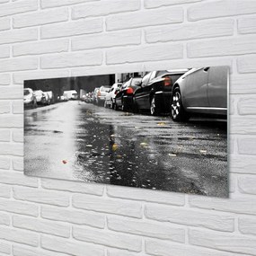 Obraz na skle Car podzimní listí silnice 120x60 cm