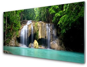 Obraz na skle Vodopád Strom Příroda 140x70 cm