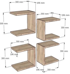 SADA 4x Nástěnná police BASE hnědá