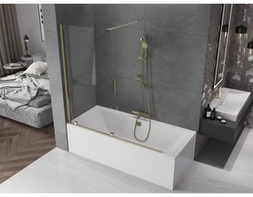 Mexen Velar, 2-křídlová posuvná vanová zástěna 160 x 150 cm, 8mm čiré sklo, zlatý lesklý profil, 896-160-000-01-50