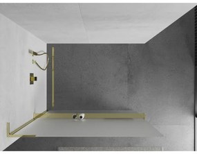 Mexen Kioto+ L, sprchová zástěna Walk-In s poličkou a věšákem 70 x 200 cm, 8mm sklo námraza, zlatý lesklý profil, 800-070-123-50-30