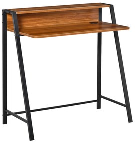 Stůl HOMCOM Počítačový stůl s úložným prostorem a otvorem na kabely, kovový ořech, 84x45x85cm, ideální pro domácí kancelář a pracovnu | Aosom.de
