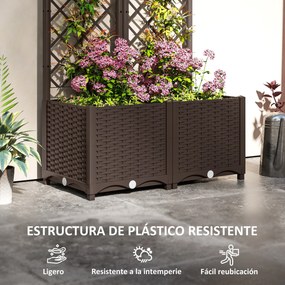 Outsunny Velký venkovní květináč s mřížkou a drenážními otvory pro popínavé rostliny, stojan pro zahradu, terasu 80x40x135 cm Hnědý