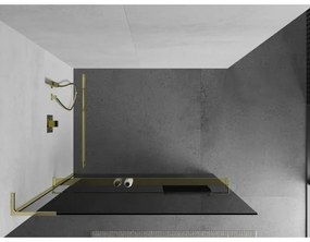 Mexen Kioto+ L, sprchová zástěna Walk-In s poličkou a věšákem 90 x 200 cm, 8mm šedé sklo, zlatý lesklý profil, 800-090-123-50-40