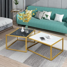 Costway 2 x odkládací stolek set hnízdící stolky mramorový moderní hnízdící