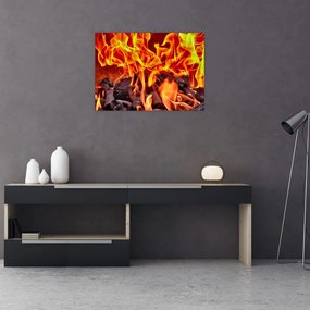 Skleněný obraz hořících uhlíků (70x50 cm)