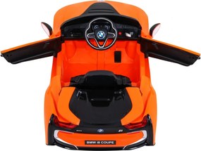 Ramiz Elektrické autíčko BMW i8 Lift oranžové + dálkové ovládání + pomalý rozjezd + 3bodové pásy + MP3 USB + LED