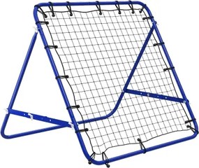 HOMCOM odrazová síť na fotbalový míč, kovový odrazník s nastavitelným úhlem, 20 elastických lan, 96x80x96 cm, modrý