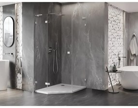 Mexen Lunar, L pětiúhelníkový sprchový kout naklápěcí doleva 80 x 90 cm, 8mm čiré sklo, chromový profil, 831L-080L-090P-01-00-L