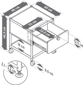 Tchibo - Kovový odkládací stolek se zásuvkou »Cn3« - barva: šedá