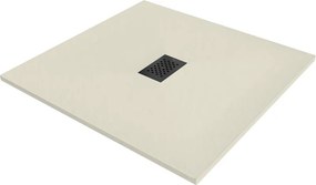 Mexen Hugo, čtvercová sprchová vanička, SMC, 90x90cm, béžová, černá krytka, 42699090-B