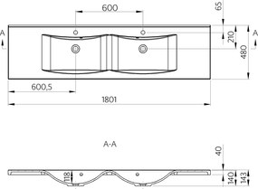 Sapho, LUCIOLA dvojumyvadlo 180x48cm, litý mramor, bílá, 50184