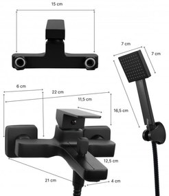 Erga Sara, vanová baterie s ruční sprchovou soupravou, černá matná, ERG-YKA-BW.SARA-BLK