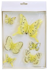 Sada žlutých motýlků se skřipcem, 6 ks, mix velikostí