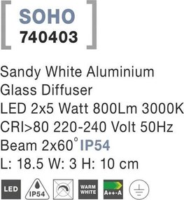NV 740403 Venkovní nástěnné svítidlo SOHO bílý hliník skleněný difuzor LED 2x5W 3000K 220-240V 2x60st. IP54 světlo nahoru a dolů - NOVA LUCE