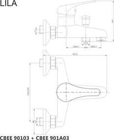 Mereo Mereo, Vanová nástěnná baterie, Lila, bez příslušenství, chrom, CBEE901A03