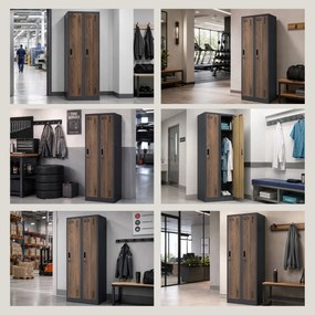 Dvoukomorová zaměstnanecká skříňka antracitová, ořech, 600x1800x500 mm: KACPER II Eco Design