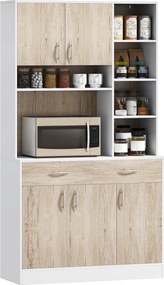 HOMCOM Kuchyňský bufet s dveřmi, zásuvkami a otevřenými přihrádkami, 100L x 39W x 181,5H cm Bílý a Dřevěný | Aosom