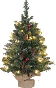 HOMCOM Vánoční stromeček s LED osvětlením, 60 cm, šišky a červené bobule, včetně stojanu, zelená/bílá