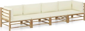 vidaXL 4dílná zahradní sedací souprava + krémově bílé podušky bambus [3058206] Barva: krémová