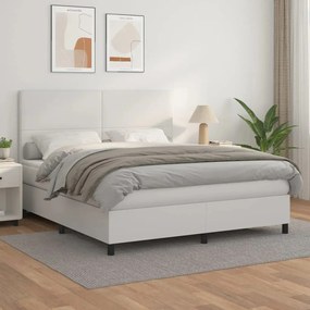 Box Spring Postel S Matrací Umělá Kůže Bílá Hladký design 180 x 200 cm