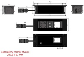IBConnect Vestavná zásuvka INTRO černá - různé konfigurace Konfigurace elektrozásuvky: 3x230V