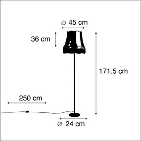 Retro stojací lampa černá s babičkovským stínítkem krémová 45 cm - Simplo