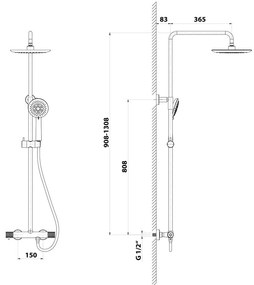 Mosazný sprchový set v leskle stříbrné barvě s termostatickou baterií s hlavovou sprchou a ruční sprchou 131 cm Solaris – Sapho