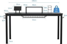 Costway Psací stůl 140 cm s policí na monitor, s držákem na nápoje, háček