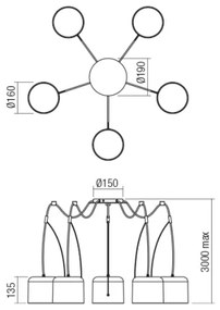 Redo 01-1827 - Lustr na lanku DODO 5xE27/15W/230V pavouk bílá