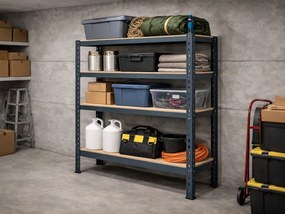 Regál 150x70x30 cm lakovaný 4-policový, nosnost 700 kg, RIVET - černý