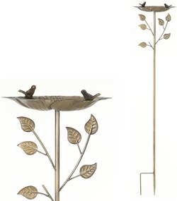 Zápich kovový - zahradní dekorace, list s ptáčkem UM0873
