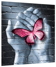 Moderní obraz dlaní s motýlem (40x40 cm)
