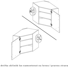 LARA wh | horní skříňka 60x60 GN-72 1F (45°) rohová | 60x60 cm | UNI dvířka | bílá lesk