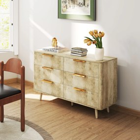 HOMCOM Komoda se 6 zásuvkami do ložnice s pruhovaným designem a dřevěnými nohami, příborník do obývacího pokoje a chodby 62x35x105 cm Dub