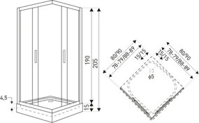 Novoterm Čtvercový sprchový kout NV-Soho 80x80 černá/ornamentní sklo + vanička