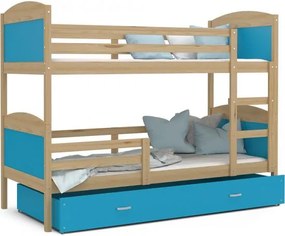 DOBRESNY Dětská patrová postel Matyas dřevěná 190x80 BOROVICE-MODRÁ