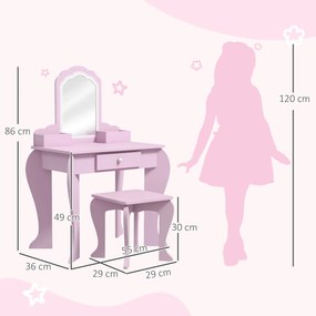Dětský kosmetický stolek ZONEKIZ pro holky a kluky od 3 let - kosmetický stůl s taburetem a zrcadlem v růžovém designu ve tvaru mraku