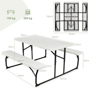 Costway Camping Table Set Skládací piknikový stůl s lavicemi, bílý
