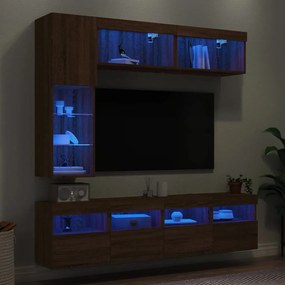 7dílná obývací stěna s LED osvětlením hnědý dub - Default Title