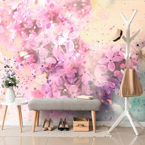Samolepící tapeta růžová větvička květin - 300x200 cm